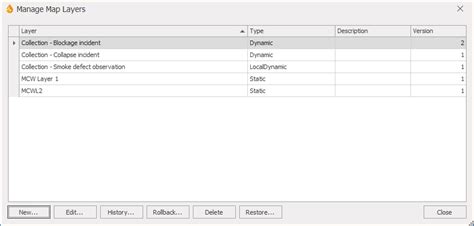 Manage Map Layers Dialog