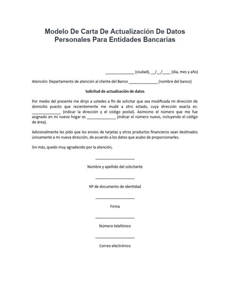 Carta Para Actualizar Datos Bancarios Pdf Finanzas Y Dinero