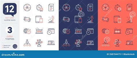 Set Of Time Management Approved Checklist And Refresh Mail Line Icons