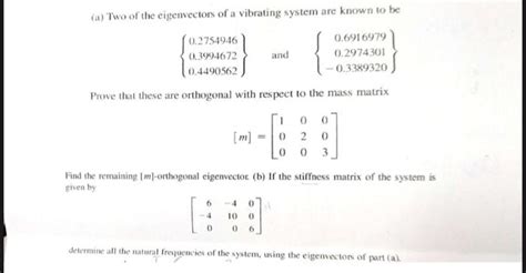 Solved A Two Of The Eigenvectors Of A Vibrating System Are