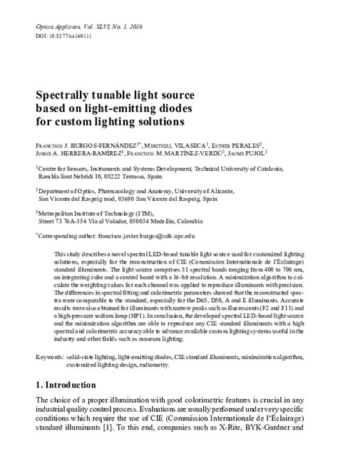 Pdf Spectrally Tunable Light Source Based On Light Emitting Diodes