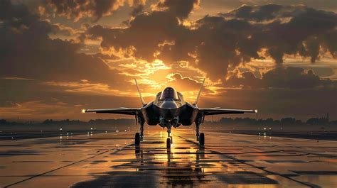 Download F35 Jet Sunset Runway Wallpaper