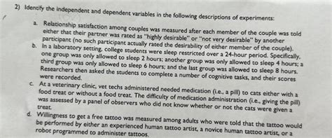 Solved Identify The Independent And Dependent Variables Chegg