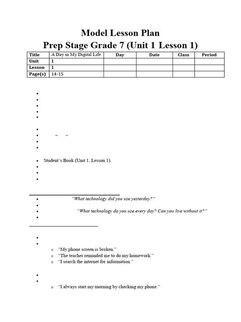 Model Lesson Plan Grade 1 Prep Unit1 Lesson1 Pdf Adverb Lesson Plan
