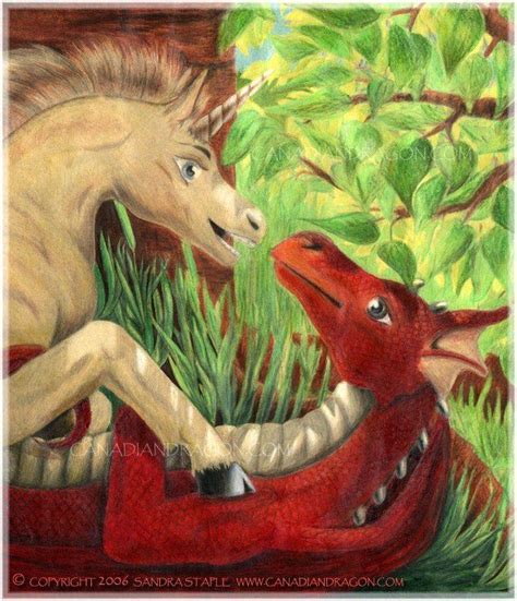 Canadian Dragon Fantasy Art Original Unicorn And Dragon Drawing Mere
