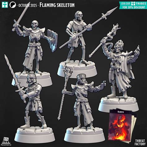 3d Printable Two Flaming Skeletons And Three Skeleton Warriors Bundle