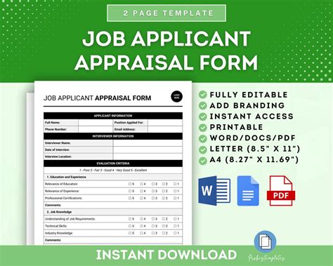 Job Applicant Appraisal Form Template Candidate Evaluation Form