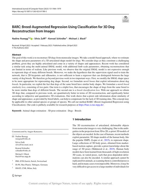 Pdf Barc Breed Augmented Regression Using Classification For 3d Dog