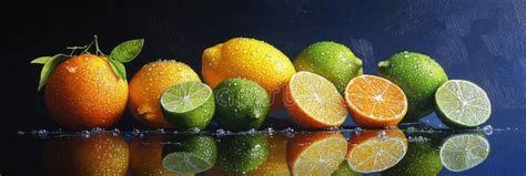 Still Life, Various Citrus Fruits Lemons, Limes and Oranges with Dew Drops Stock Image - Image ...