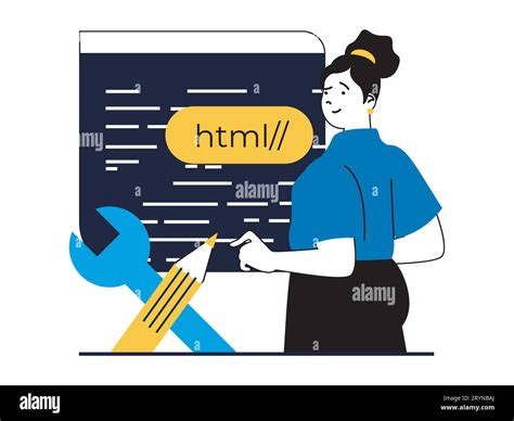 Web Development Concept With Character Situation Woman Creates Layout