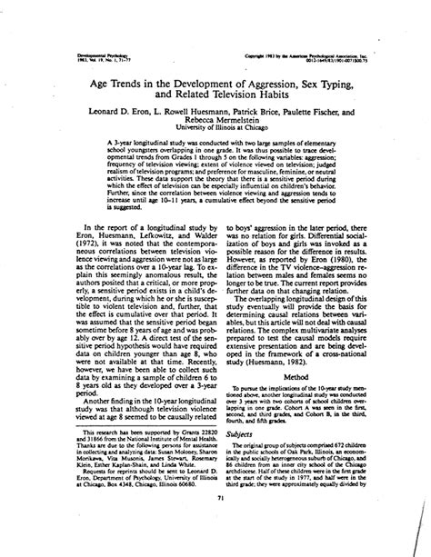 Pdf Age Trends In The Development Of Aggression Sex Typing And