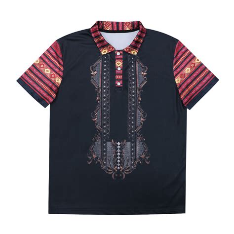 Philippine Ethnictribal Modern Barong Polo Shirt For Men Lapel Button