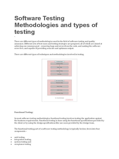 Software Testing Methodologies And Types Of Testing Pdf Software