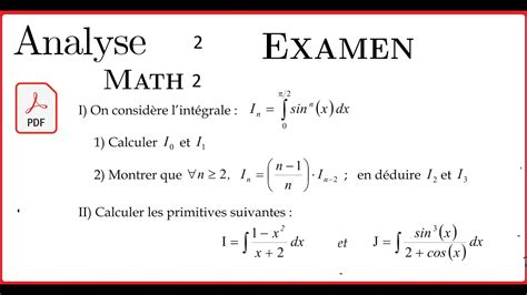 Analyse 2 Math 2 Examen S2 St Sm Math Info Tiart 2015 Youtube