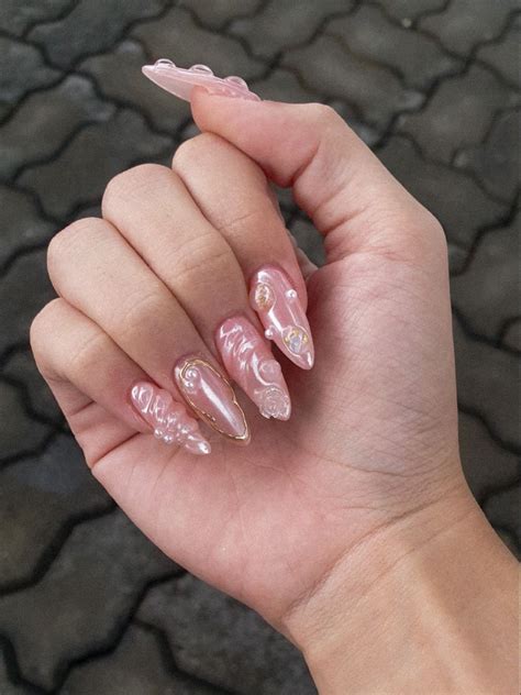 Pink Pearl Nails Pearl Nails Pink Chrome Nails Blush Nails