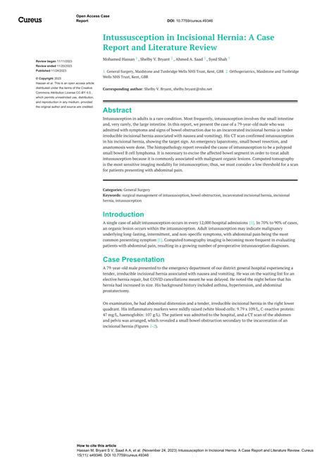 Pdf Intussusception In Incisional Hernia A Case Report And Literature Review