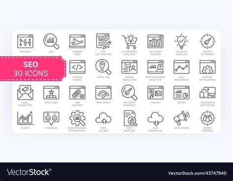 Search Engine Optimization Seo Thin Line Icons Vector Image