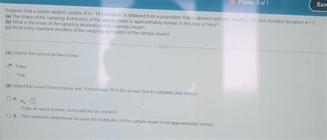 Solved Points Of Save Suppose That A Simple Random Chegg