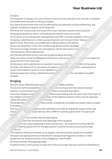 Gas Purging Method Statement Template Haspod