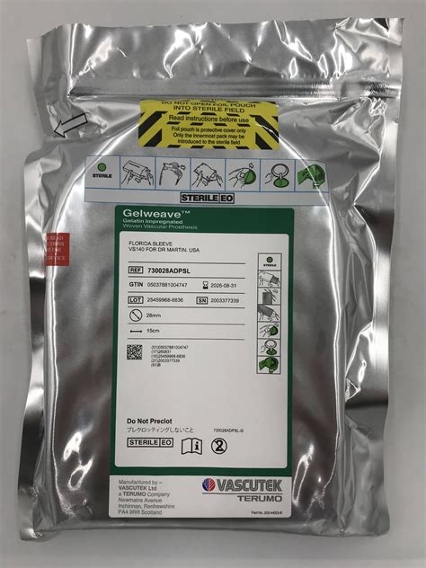 Vascutek 730028adpsl Gelweave Gelatin Impregnated Woven Vascular