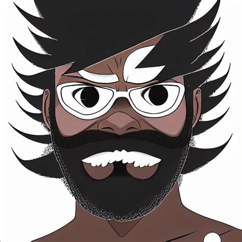 Afro Bart Anime Kampf Ästhetik Linie Art Forest · Creative Fabrica