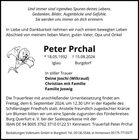 Traueranzeigen Von Peter Prchal Trauer Anzeigende
