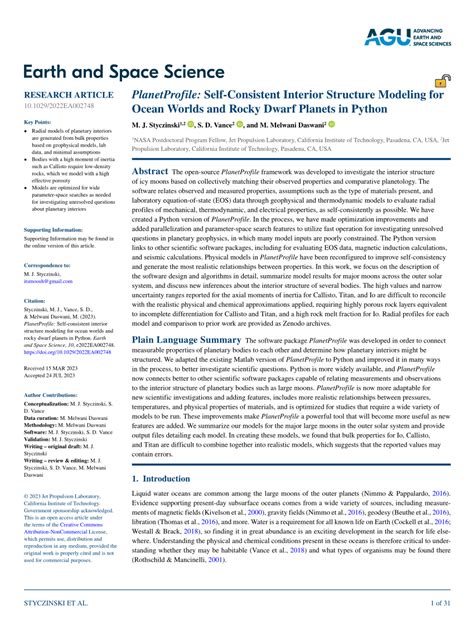 Pdf Planetprofile Self‐consistent Interior Structure Modeling For Ocean Worlds And Rocky