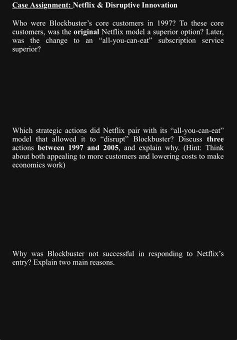 Solved Case Assignment Netflix And Disruptive Innovation Who
