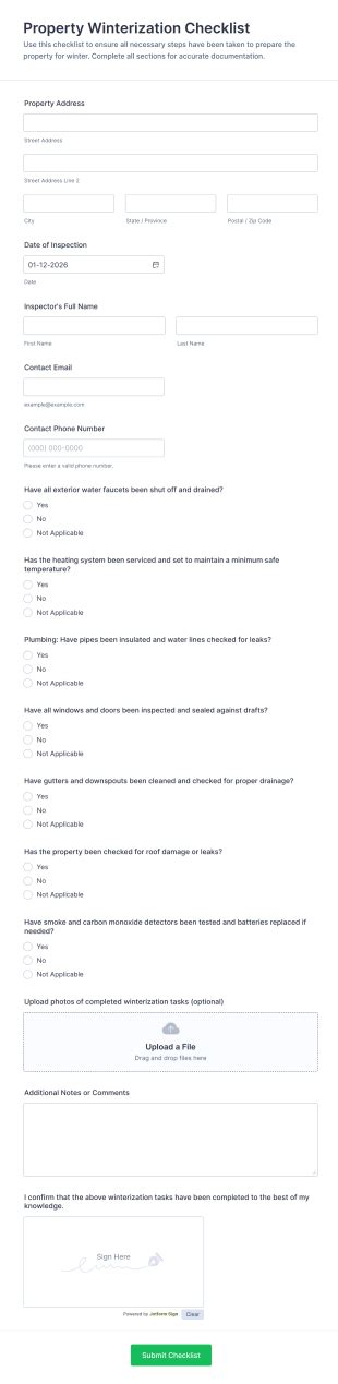 Property Winterization Checklist Form Template Jotform