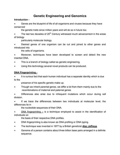 Genetic Engineering And Genomics Notes Mh Cet 2015 Pdf