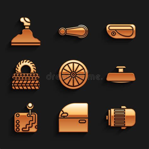 Set Car Wheel Door Electric Engine Mirror Gear Shifter Tire Handle And Icon Vector Stock