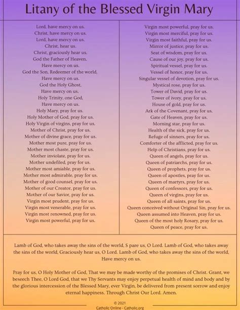 Litany Of The Blessed Virgin Mary Free Pdf Catholic Online Learning Resources Catholic