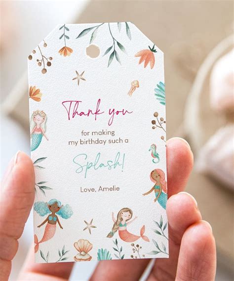 Mermaid Thank You Tag Under The Sea Party Favor Editable Template