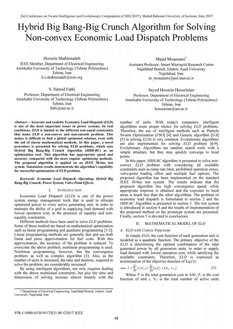 Pdf Hybrid Big Bang Big Crunch Algorithm For Solving Non Convex Economic Load Dispatch Problems