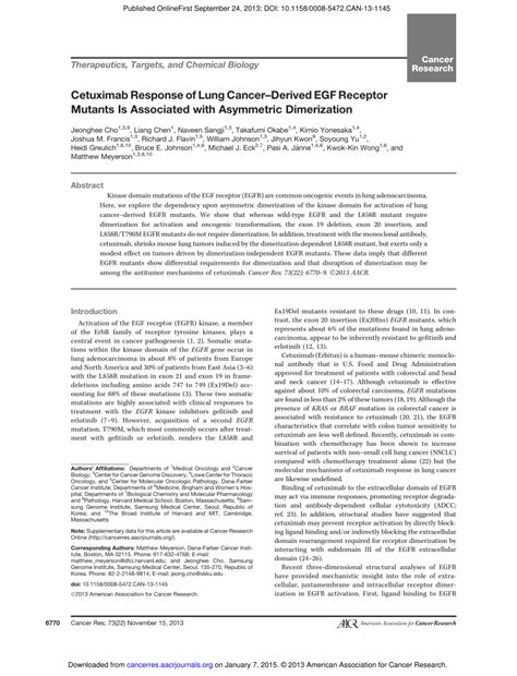 Pdf Cetuximab Response Of Lung Cancer Derived Egf Receptor Mutants Is