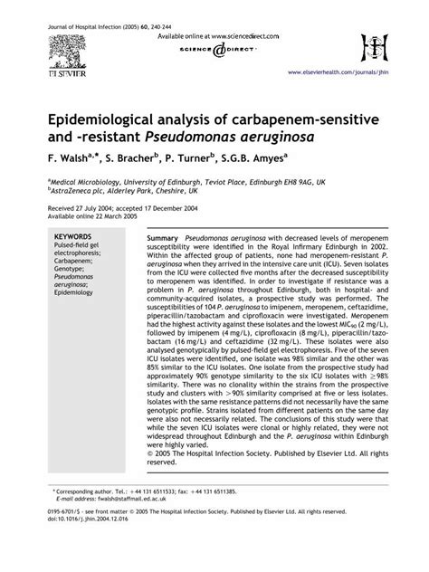 Pdf Epidemiological Analysis Of Carbapenem Sensitive And Resistant Pseudomonas Aeruginosa