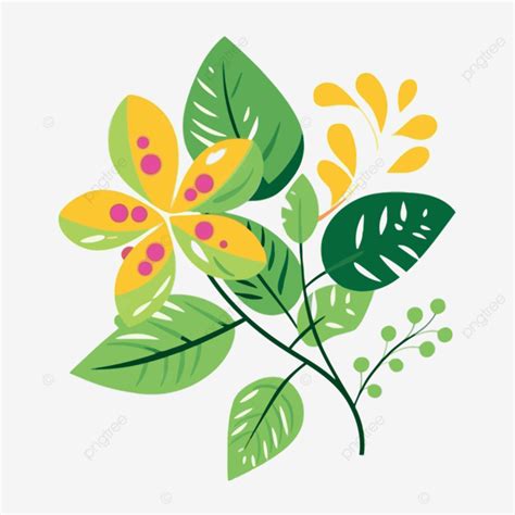 Spring Leaf Clipart Green Leaf With Yellow Flower And Leaves Cartoon