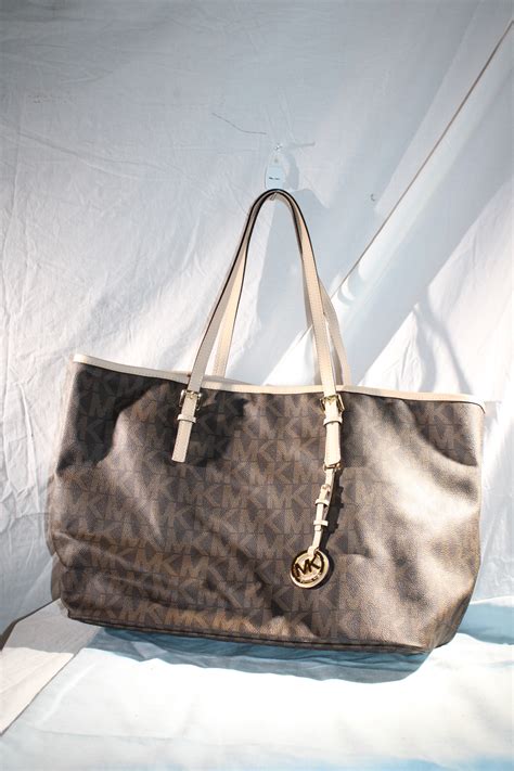 Michael Kors Jet Set Travel Bag Zip Signature Brown Monogramno Wear