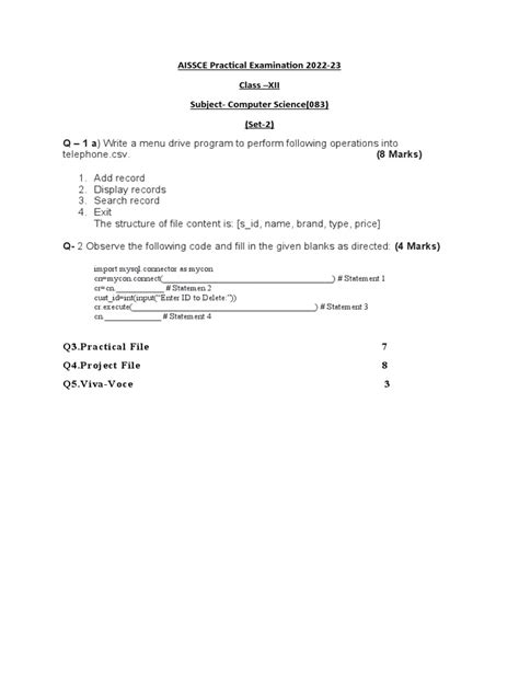 Aissce Comp Sci Set 2 Qp Pdf