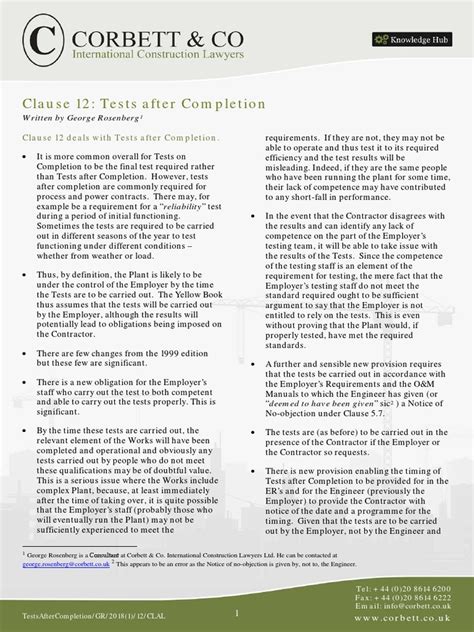 Clause 12 Tests After Completion Pdf Damages Employment