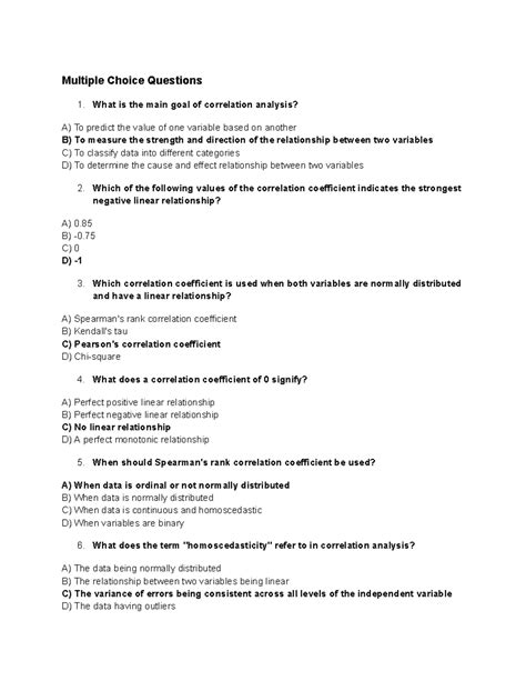 Stats Mcq Practice For Correlational Analysis Multiple Choice