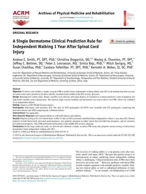 A Single Dermatome Clinical Prediction Rule For Independent Walking 1