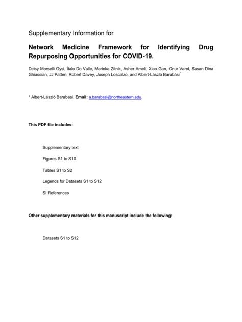 Supplementary Information For Network Medicine Framework For