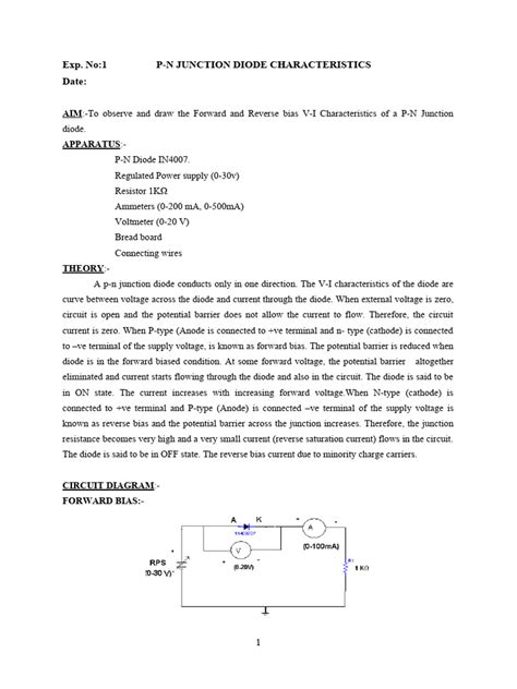 Pn Junction Diode Characteristics Pdf P N Junction Diode