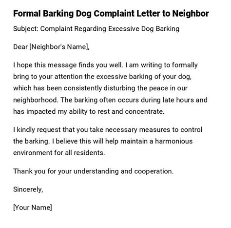 Barking Dog Complaint Letter