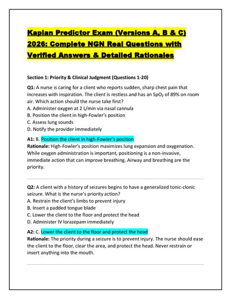 Kaplan Predictor Exam Versions A B And C 2026 Complete Ngn Real Qu
