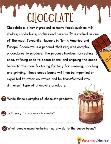 English Reading Skills Reading Comprehension Chocolate Academy Simple