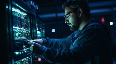 Young Male Engineer Conducting Server Diagnostics Premium Ai