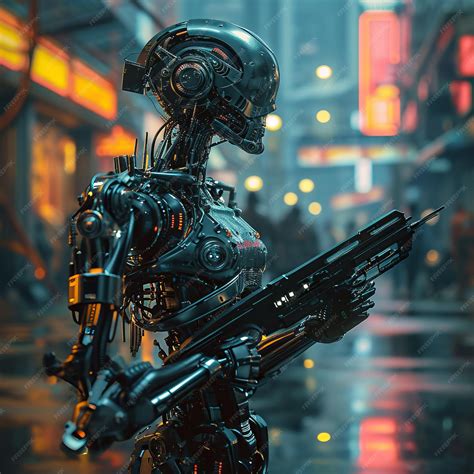 Premium Photo A Robot Holding A Gun