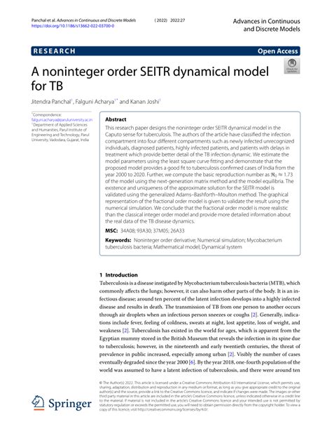 Pdf A Noninteger Order Seitr Dynamical Model For Tb